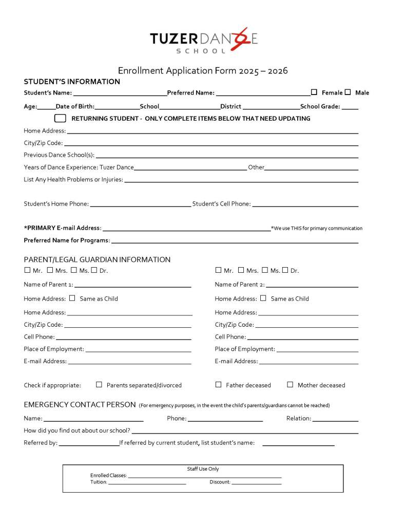 Registration Forms – Tuzer Ballet